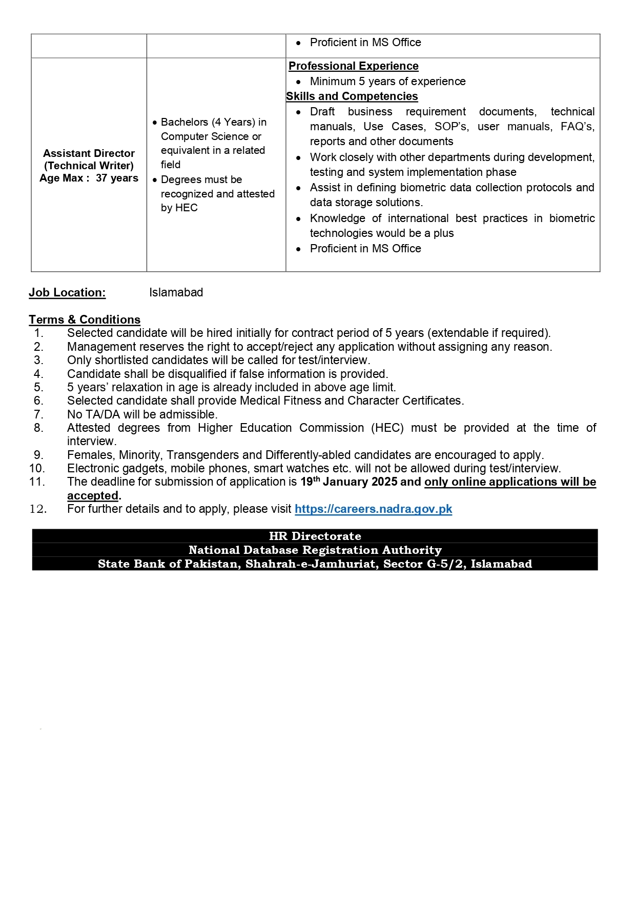 NADRA Head Office Assistant Director Jobs 2025 – Latest Jobs Updates